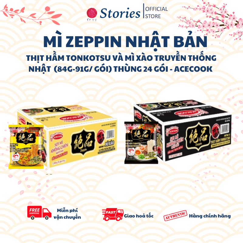 Thùng mì ăn liền Zeppin Nhật Bản: Thịt hầm Tonkotsu và mì xào truyền thống Nhật Bản Acecook, mì ...