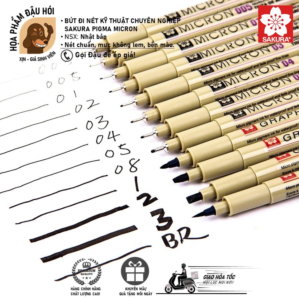 [ĐẬU HÓI]-Bút đi nét kỹ thuật chuyên nghiệp, SAKURA PIGMA MICRON, ĐEN, đủ số. | Shopee Việt Nam
