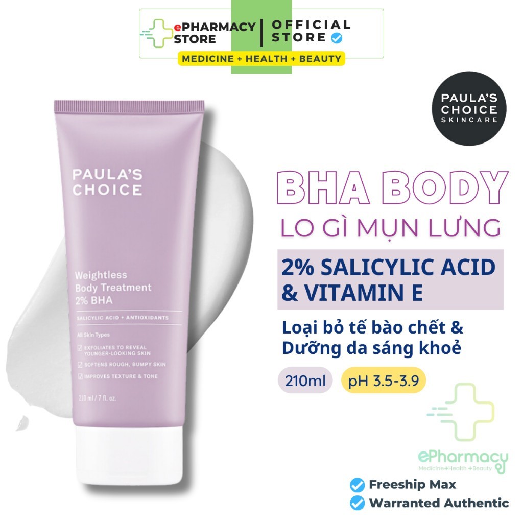 Kem dưỡng thể 2% BHA Body Paula's Choice Body Treatment 2% BHA giảm mụn cơ thể 210ml (beauty ...