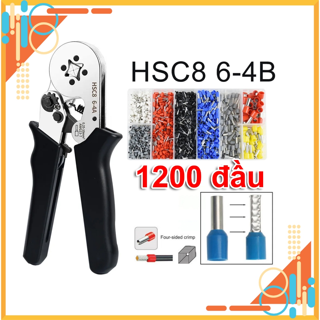 Kìm bấm cos vuông HSC8 6-4B kèm 1200 đầu cos đủ loại cos ống tròn cos ...