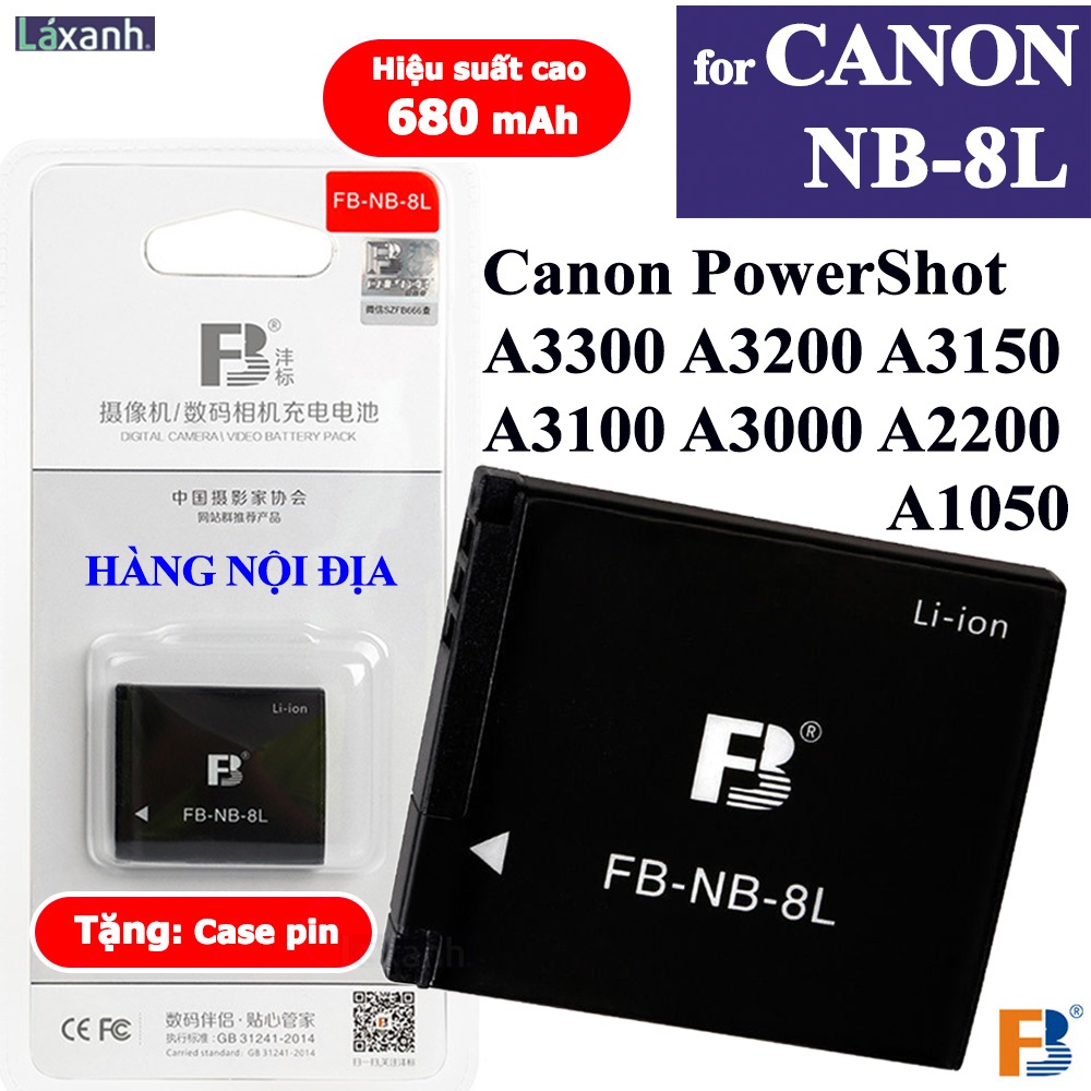 Canon NB-8LH NB-8L | Pin máy ảnh FB Canon PowerShot A3300 A3200 A3150 ...