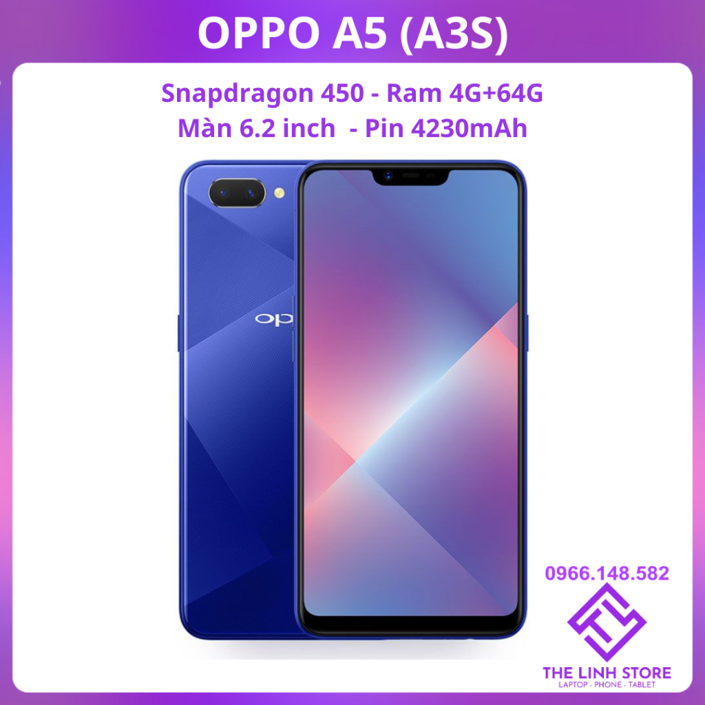 Điện thoai OPPO A5 (Oppo A3s) màn 6.2 icnh - Snap 450 ram 4G 64G ...