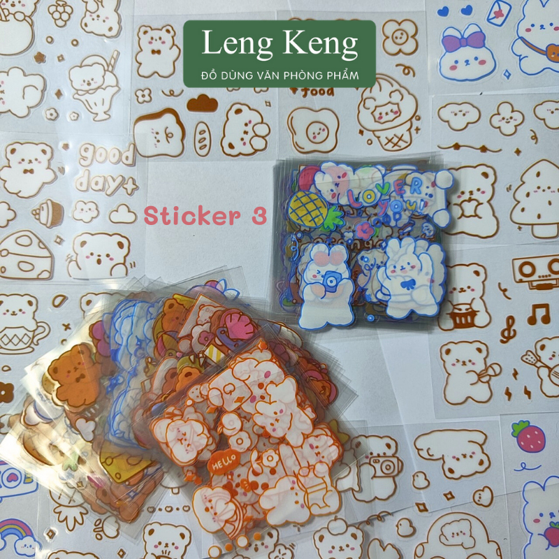 Hộp 100 sticker cắt sẵn LENG KENG họa tiết dễ thương nhãn dán trang trí ...