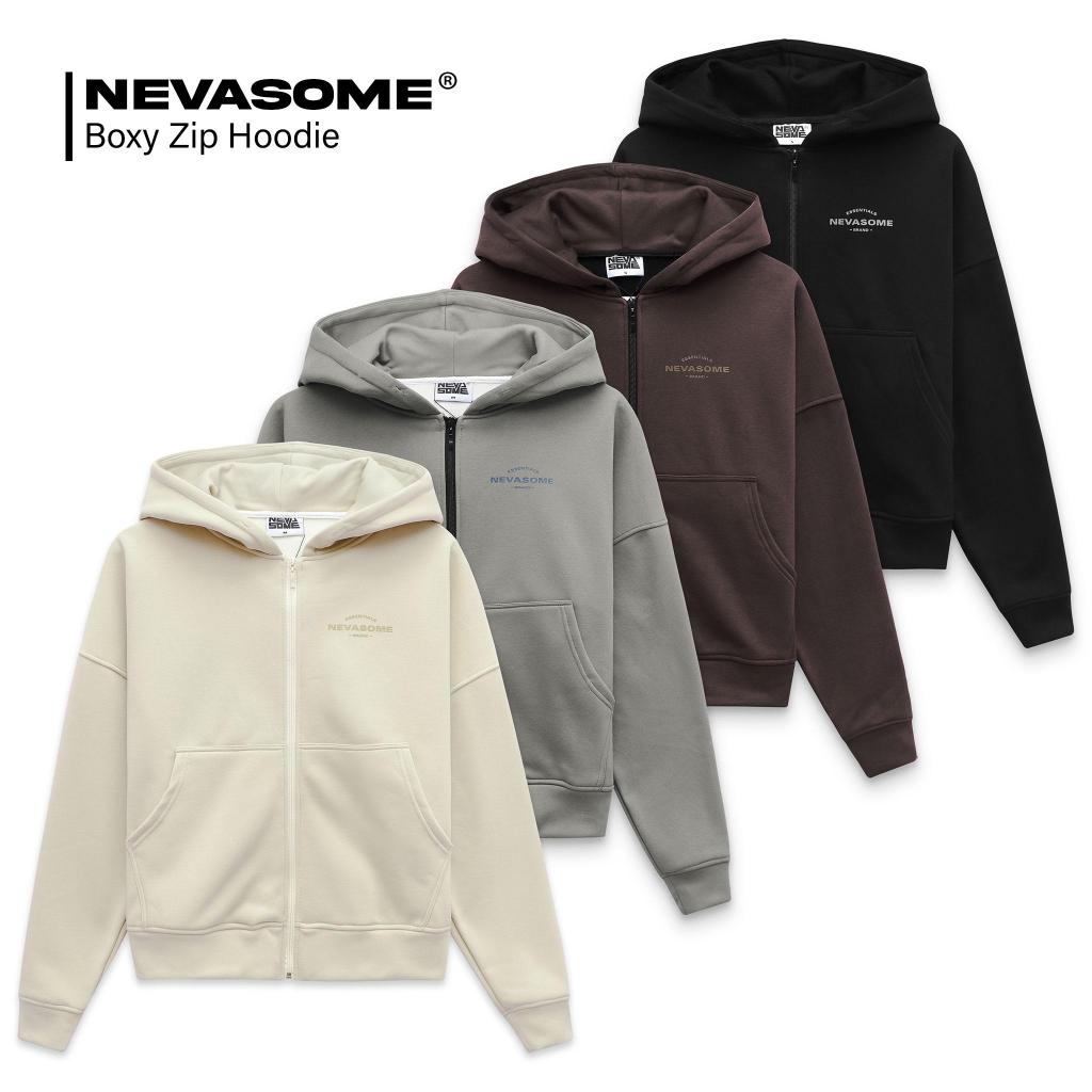 Áo Boxy Zip Hoodie Local Brand NEVASOME Basic Cotton Lót Lông Cừu ...