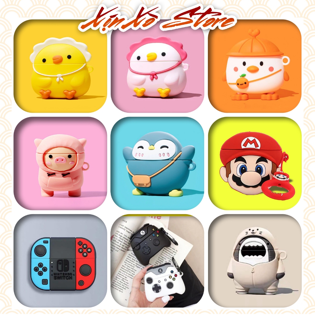 Vỏ ốp Airpod Case Airpods 2 3 Pro Pro 2 Nhiều mẫu Silicon 3D kèm móc ...