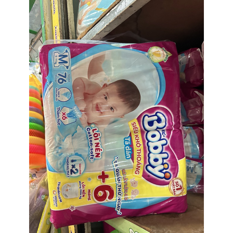 [TẶNG 6 MIẾNG] TÃ DÁN BOBBY SIÊU THOÁNG SIZE M 76 MIẾNG (6- 10kg) | Shopee Việt Nam