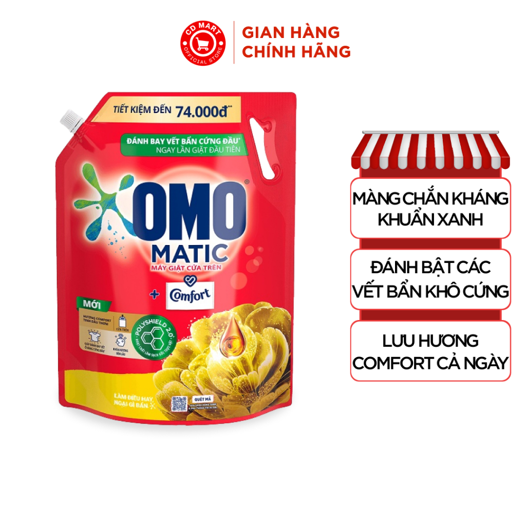 Nước giặt OMO Matic Comfort tinh dầu thơm 3.6KG dành cho máy giặt cửa ...
