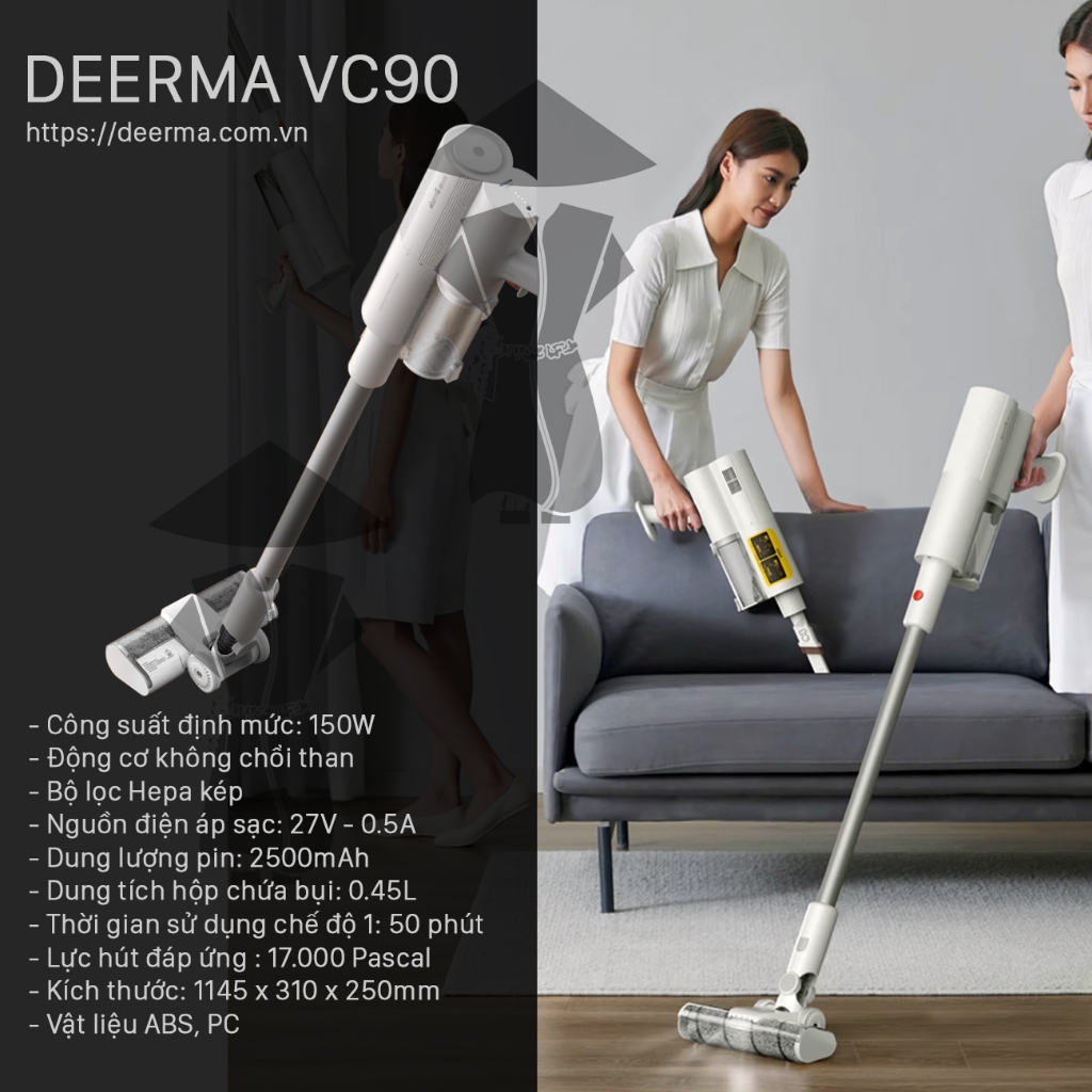 (Chính hãng) Máy hút bụi cầm tay không dây cao cấp Deerma VC90 (17.000 ...