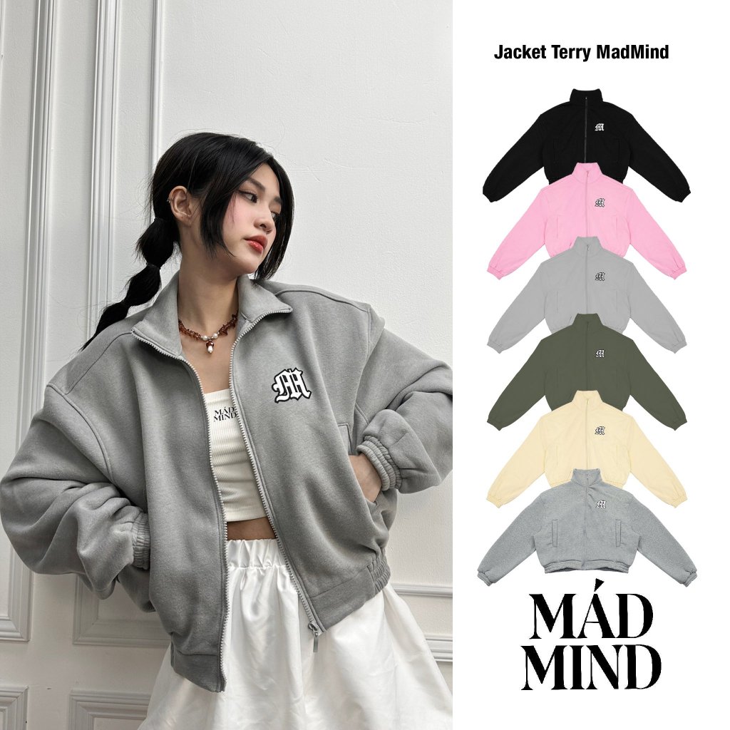 Áo Khoác Tay Dài Thêu Nổi, Nỉ Bông Terry Zip Up Jacket - Màu Đen , Rêu ...