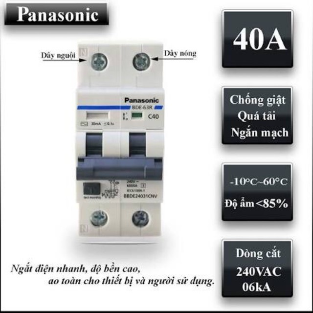 PANASONIC Aptomat Chống Giật 2P 32A, 40A CB Chống Giật , Cầu Dao RCBO | Shopee Việt Nam