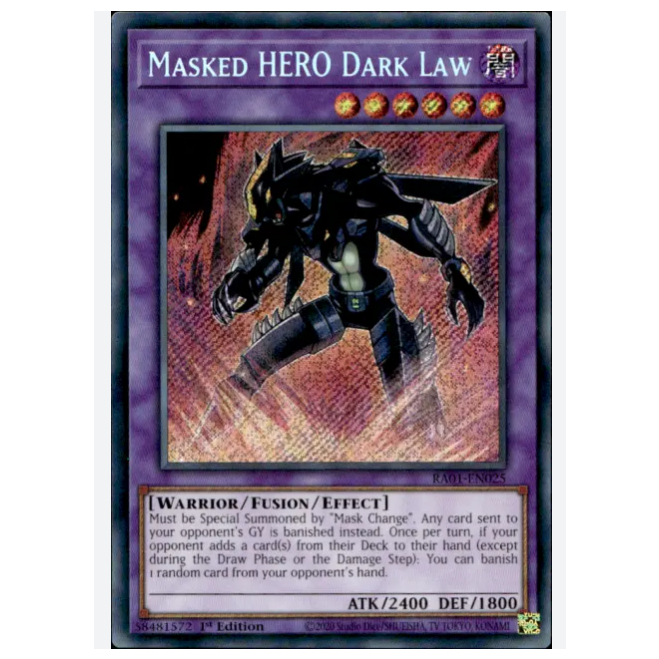 Thẻ bài YUGIOH - Masked HERO Dark Law - RA01-EN025 - Secret Rare - Fusion Monster | Shopee Việt Nam