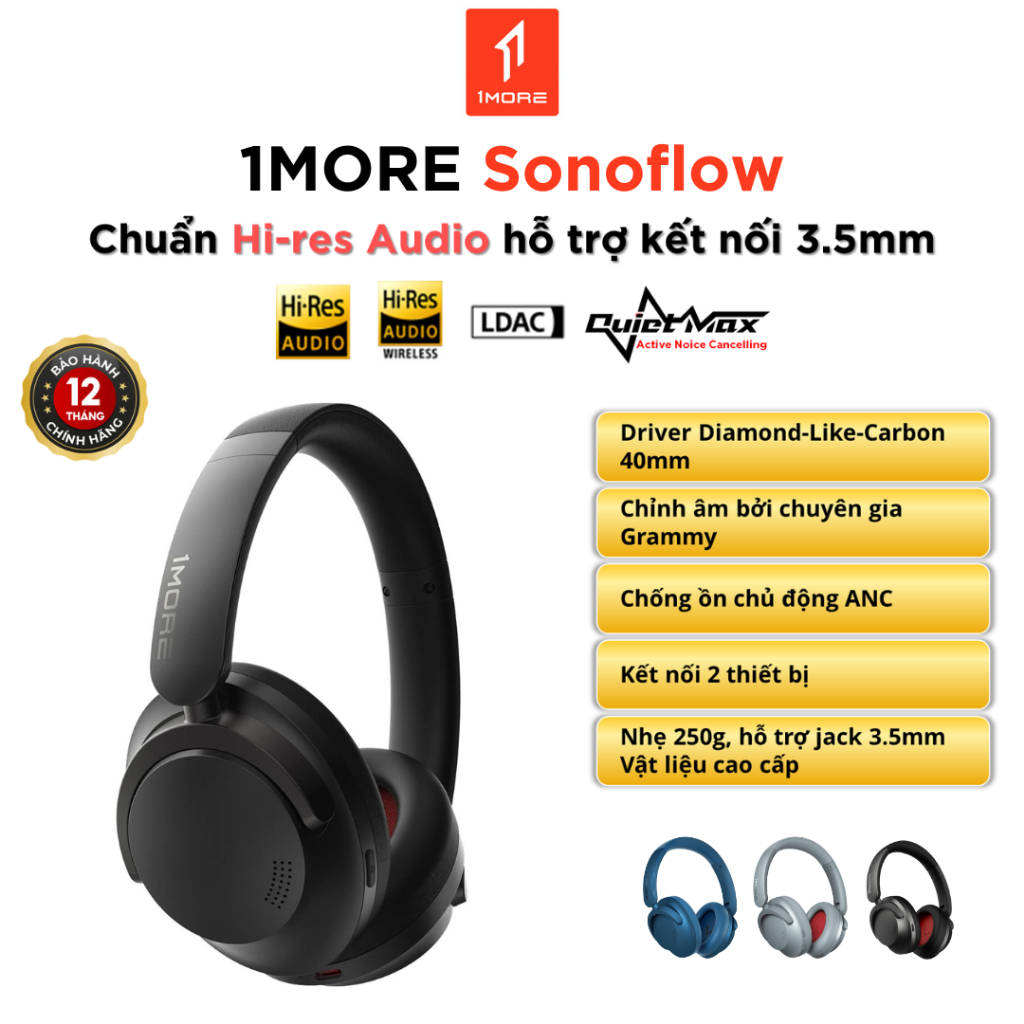 Tai Nghe chụp tai Bluetooth 1More Sonoflow | Hi-res AUDIO | Driver DLC ...