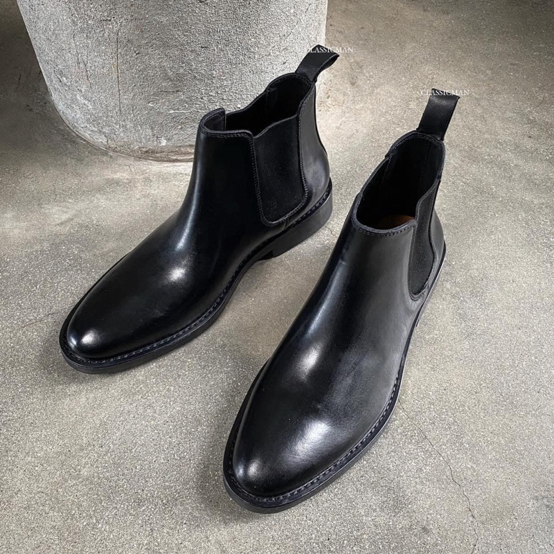 Giày nam Chealsea Boots màu đen trơn mũi nhọn đế cao su nguyên tấm ...