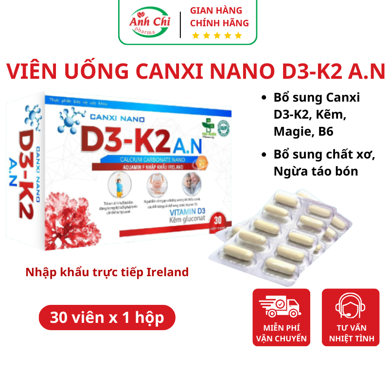 Canxi Nano D3-K2 A.N,giúp xương chắc khỏe, hỗ trợ tăng chiều cao, giảm nguy cơ loãng xương ...
