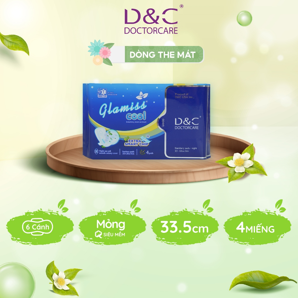 Băng vệ sinh thảo dược Glamiss Cool Extra ban đêm 33,5 cm Gói 4 miếng ...