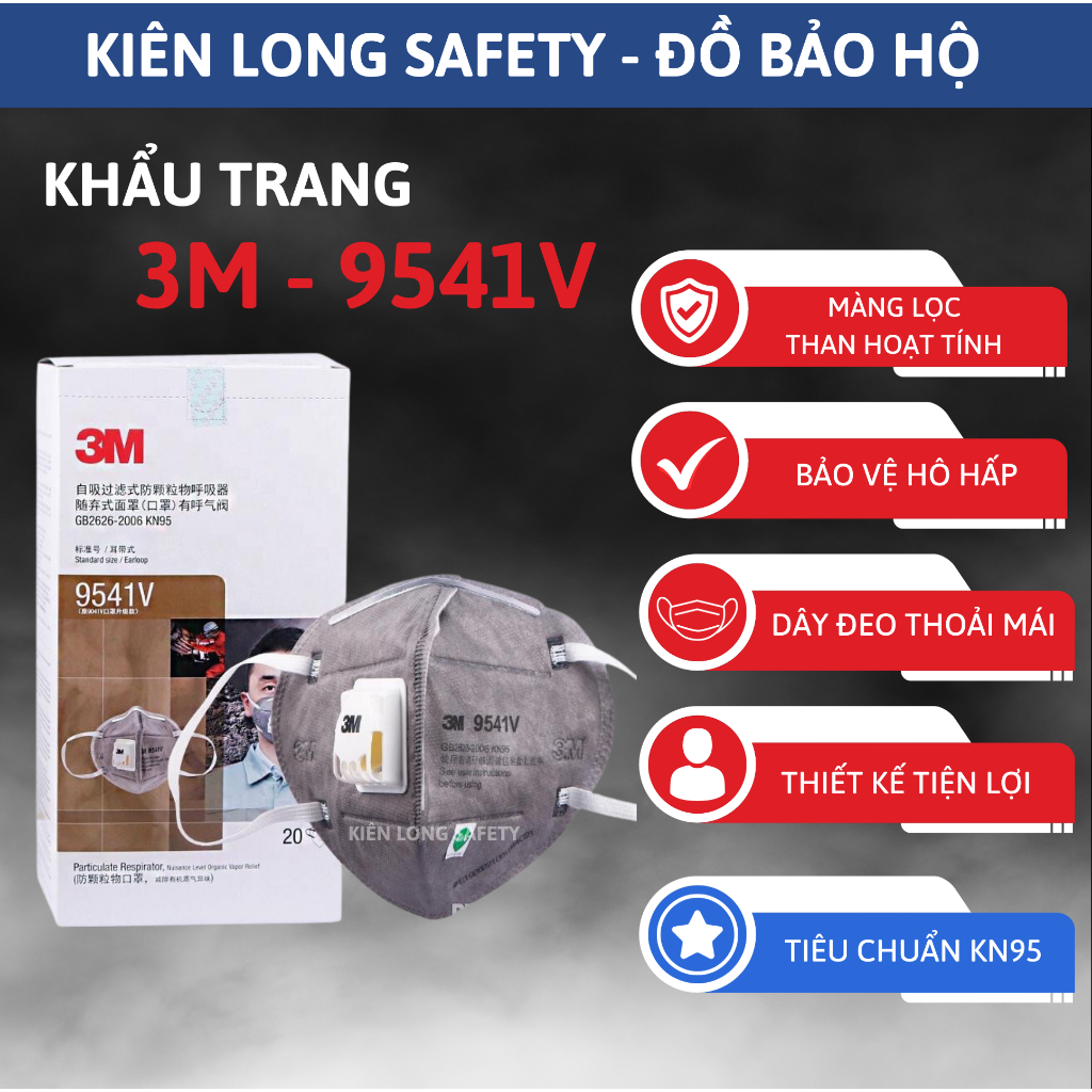 Khẩu trang than hoạt tính 3M 9541V có van lọc hơi hữu cơ, mùi, kháng ...