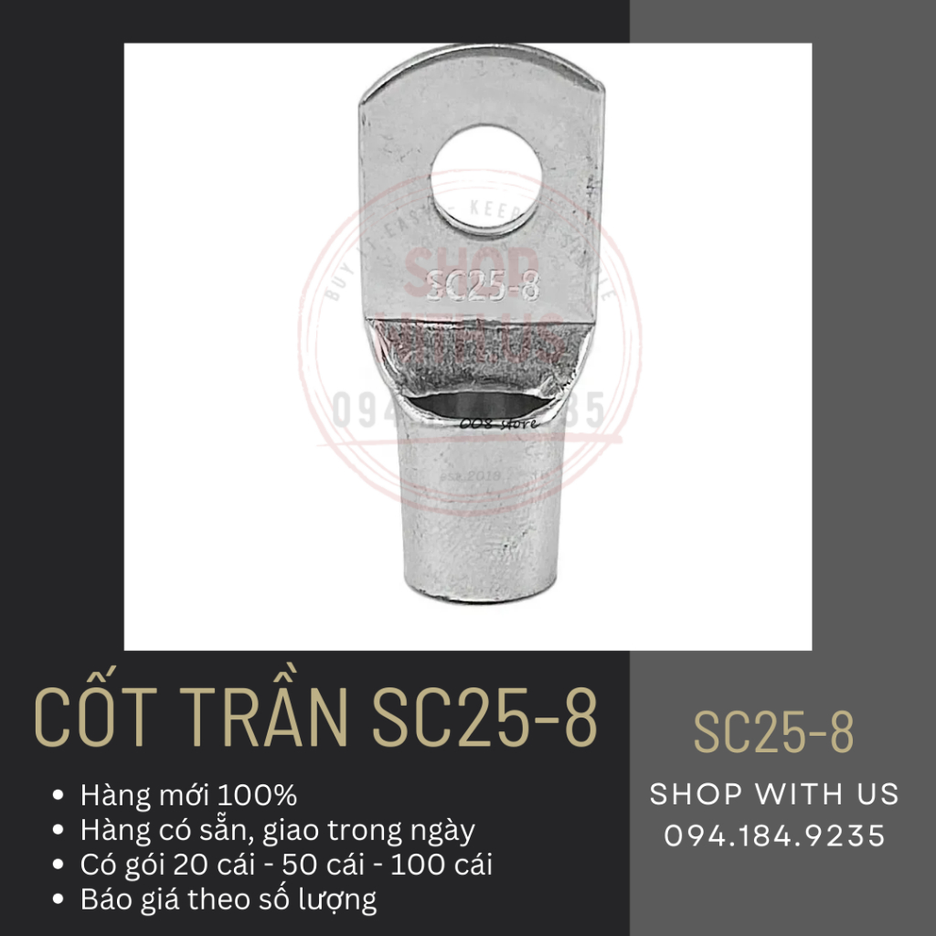 Cosse tròn SC25-8 - Cốt trần tròn SC25 lỗ 8 - Cosse dùng cho dây 25mm ...