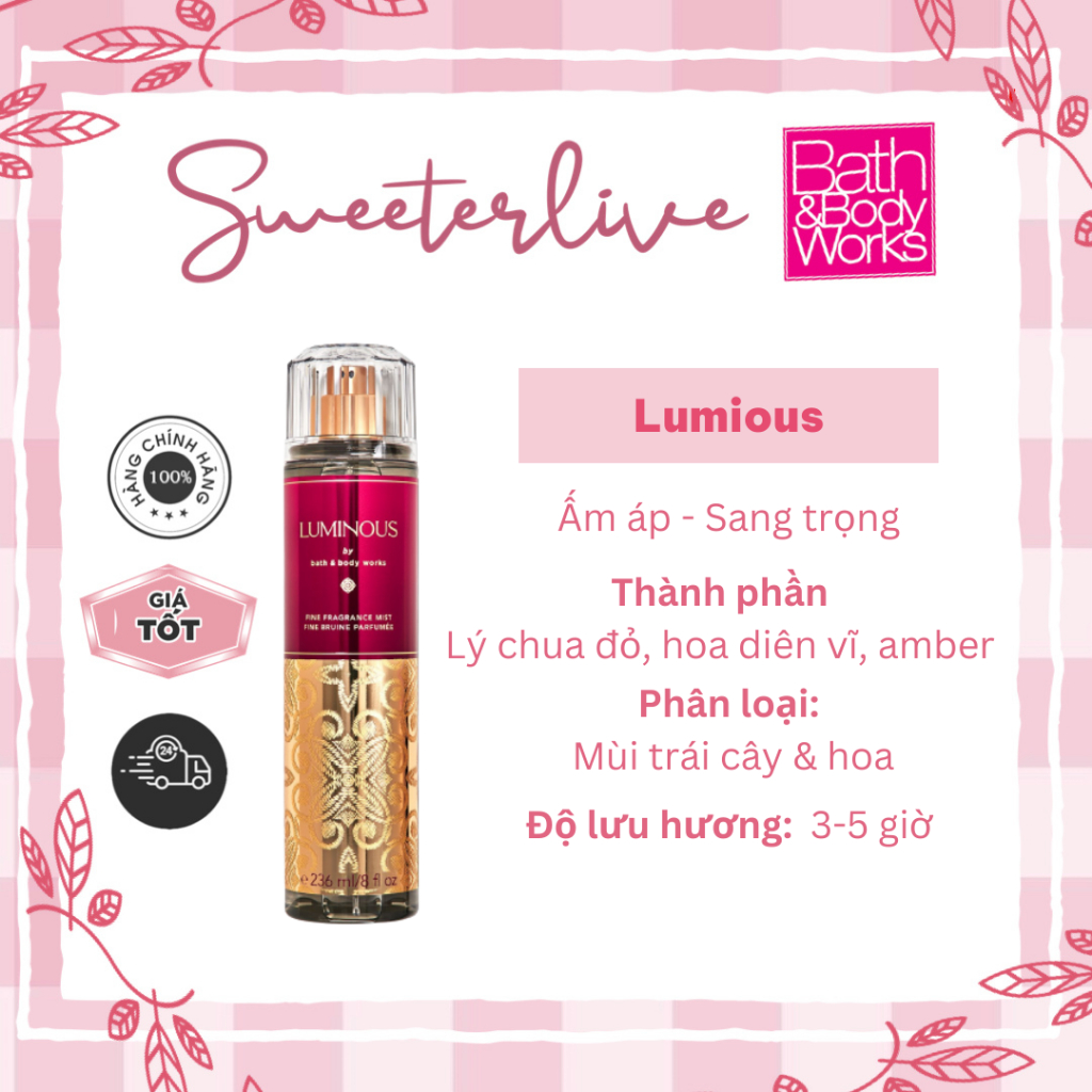 LUMINOUS Body Mist (Bill US) - Xịt thơm toàn thân BATH & BODY WORKS ...
