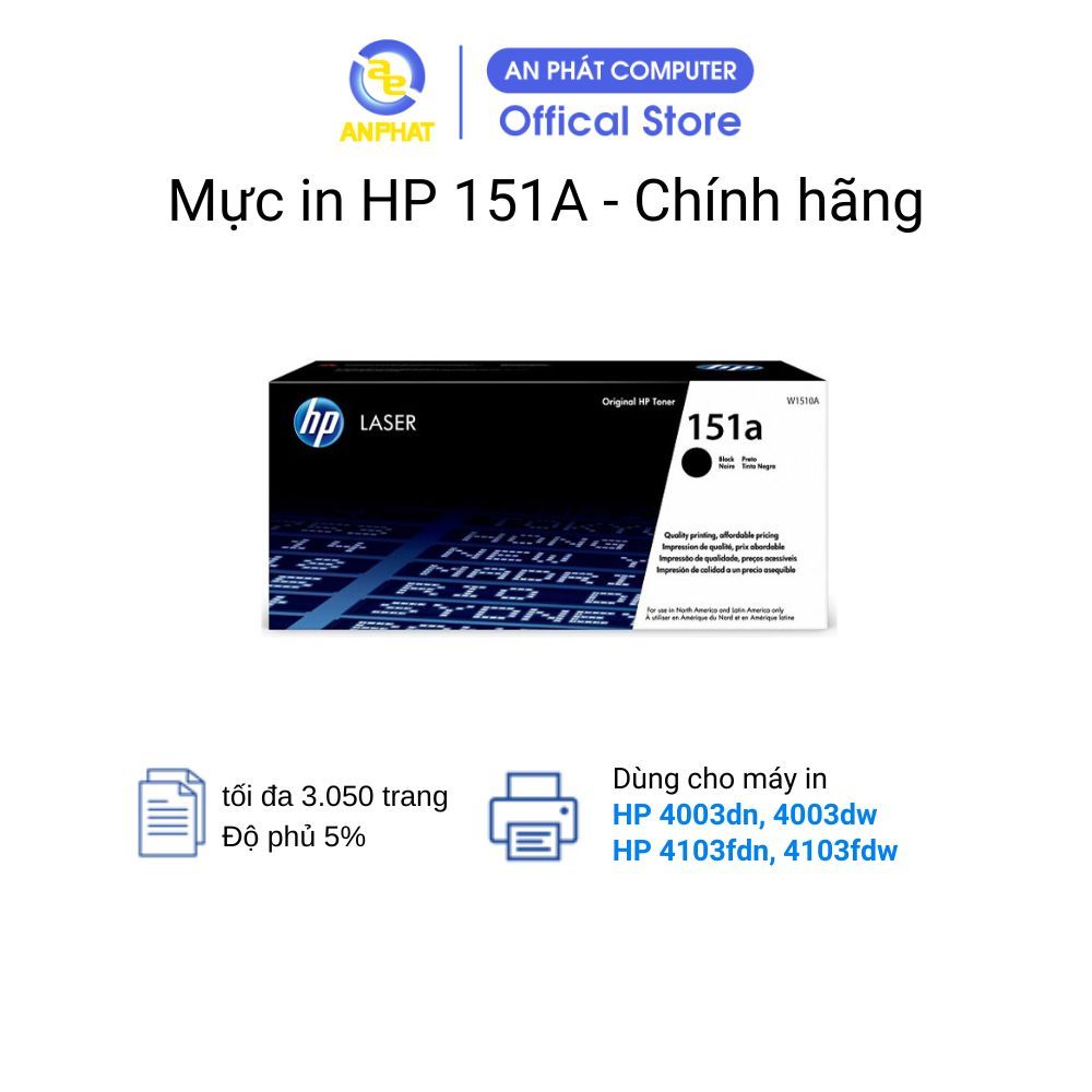 Mực in HP 151A Blk LaserJet Toner Cartridge (W1510A) - Dùng cho dòng ...