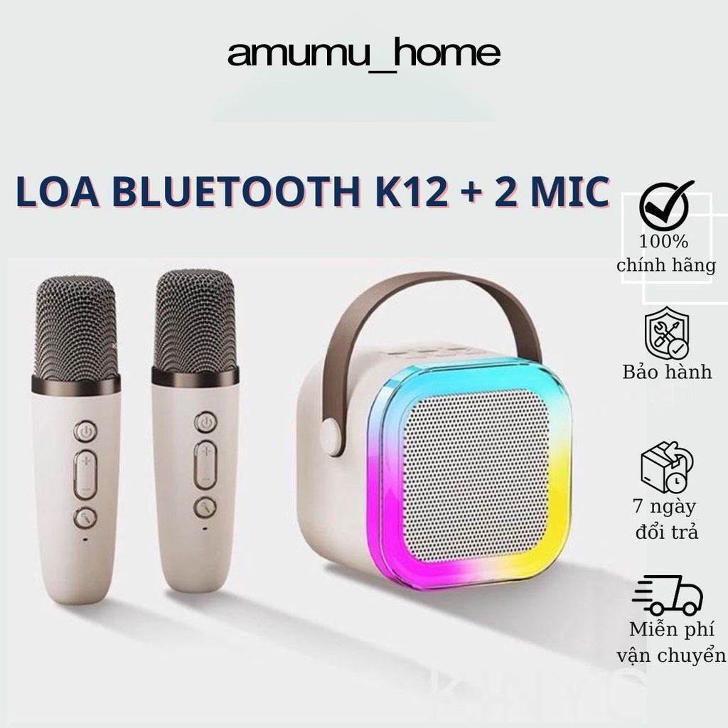 Loa Bluetooth Karaoke Mini K12 kèm mic 2 không dây công suất 10W ...