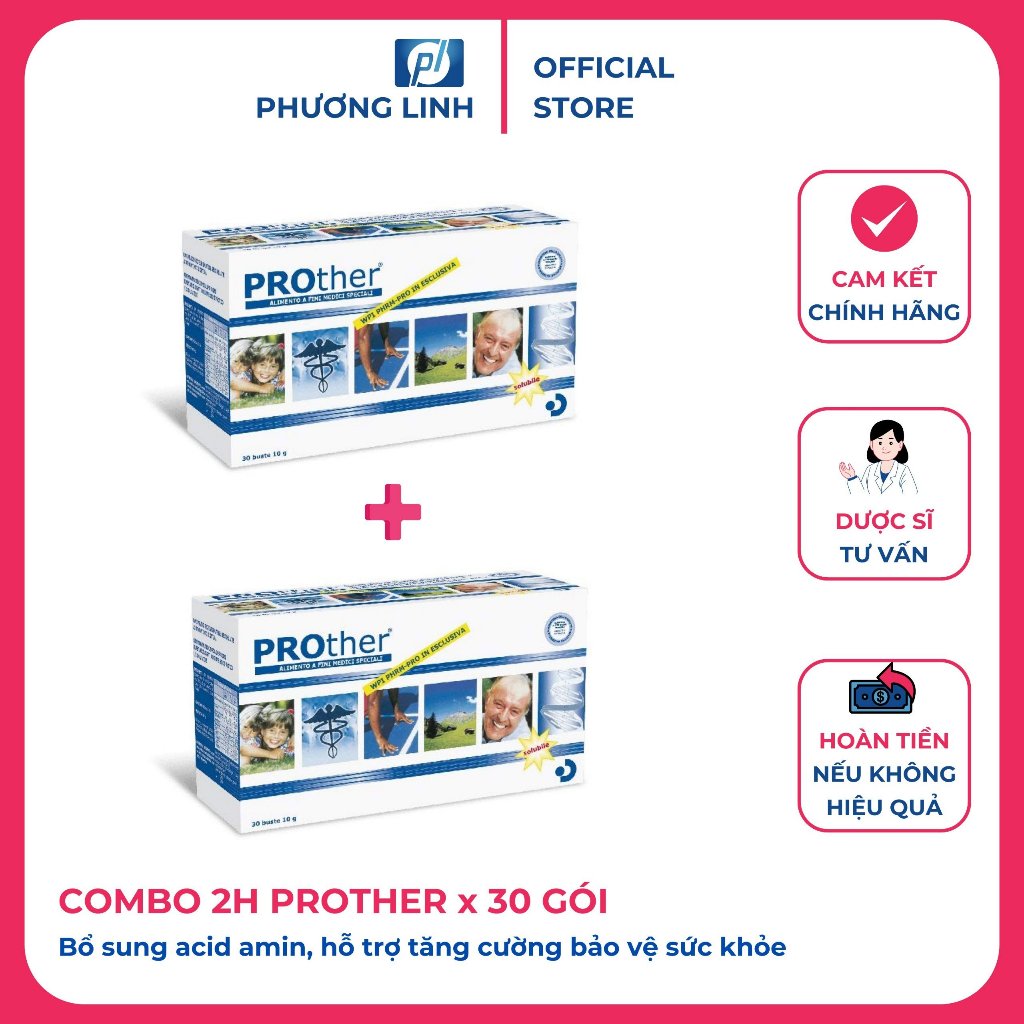 Combo 2 hộp đạm uống PROther nhập khẩu Ý hộp 30 gói x 10 g giúp tăng cơ ...
