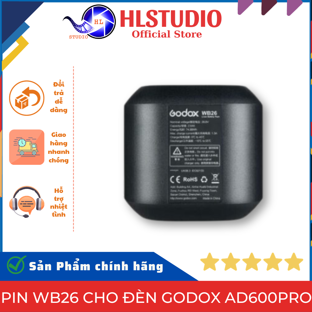Pin WB26 Cho Đèn Godox AD600Pro - Pin Lithium-Ion Sạc Lại - 2600mAh - 28.8VDC - Hàng Chính Hãng ...