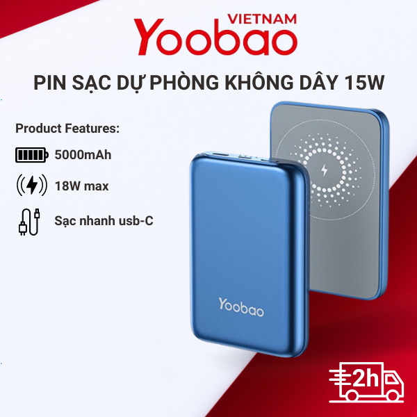 Pin sạc dự phòng không dây đầu vào & đầu ra kép YOOBAO 15W chống cháy tích hợp dây sạc cho ...
