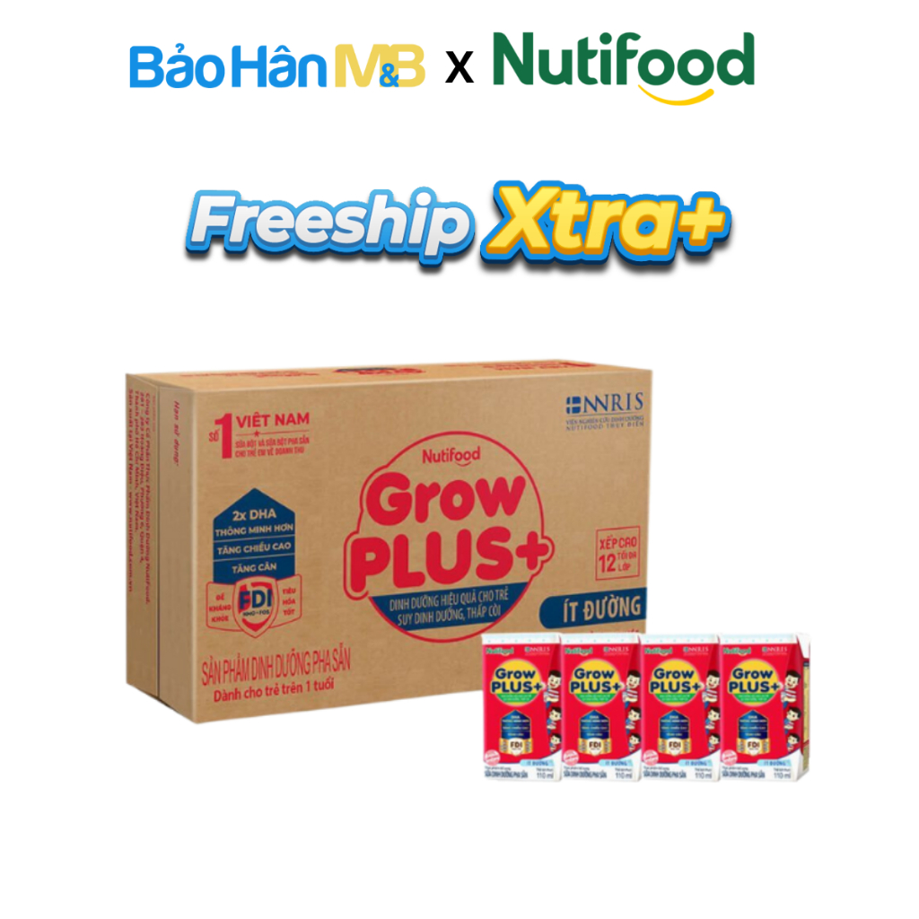 Sữa Bột Pha Sẵn Grow Plus NutiFood Đỏ - Thùng 48 hộp 110ml ít đường ...