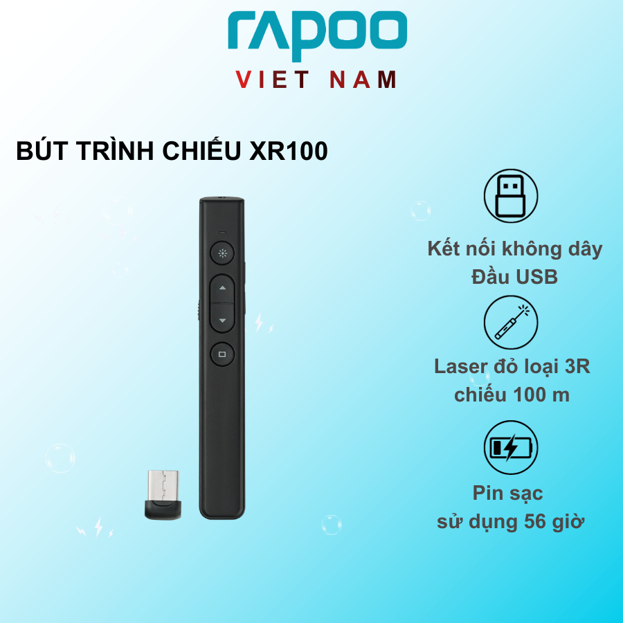 Bút trình chiếu Rapoo XR100 Laser đỏ loại 3R - pin sạc sử dụng 56 giờ ...
