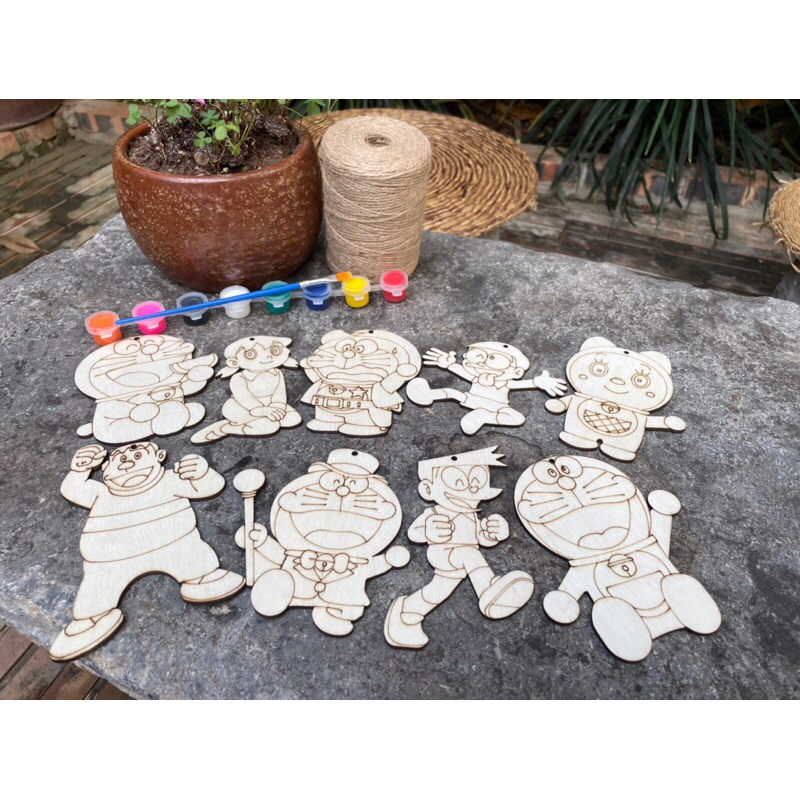 set tô màu- Đồ chơi gỗ Doremon 9 hình siêu đẹp giúp bé thoả sức tô vẽ ...