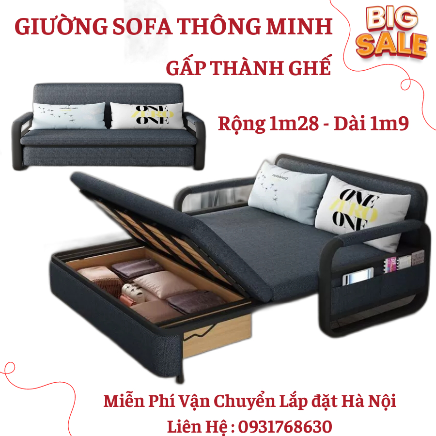 Giường sofa gấp gọn, Ghế sofa có ngăn chưa đồ, ( Rộng 1m2 Dài 1m9 ...