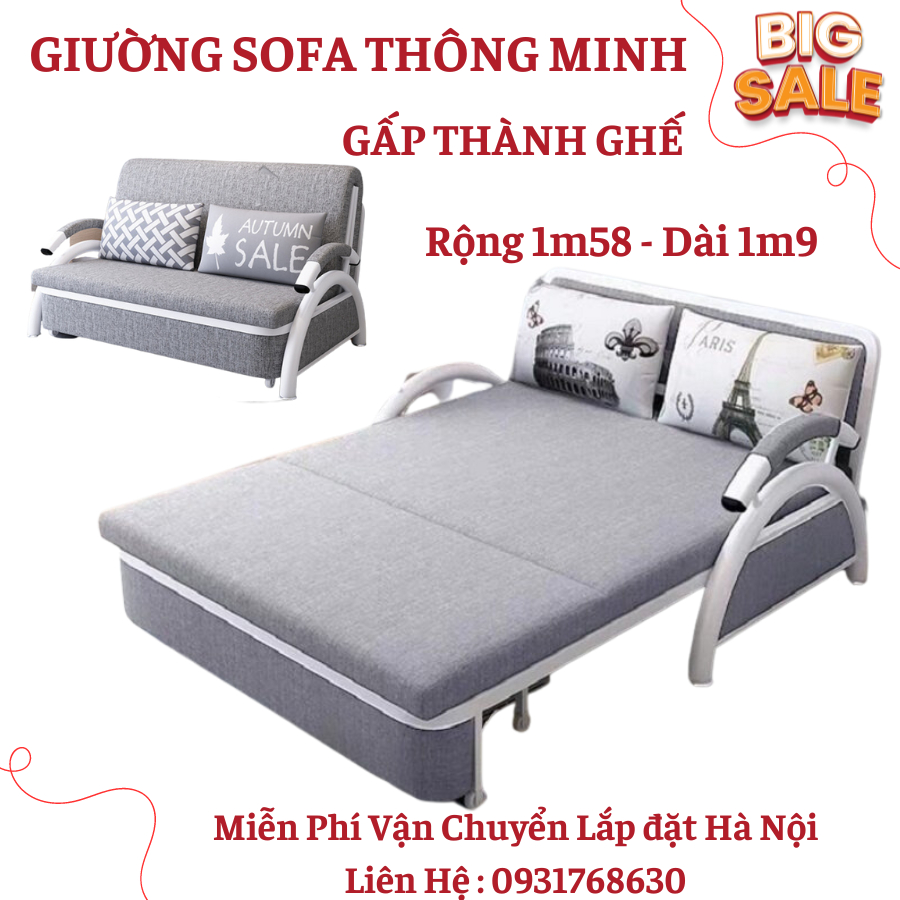 Giường sofa gấp gọn , giường sắt , sofa giường thông minh ( Rộng 1m5 ...