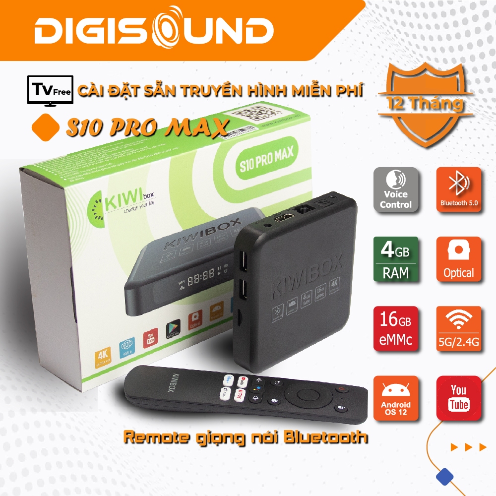 Android TV Box, Kiwibox S10 Pro Max, Ram 4gb Rom 16gb, điều khiển tìm ...