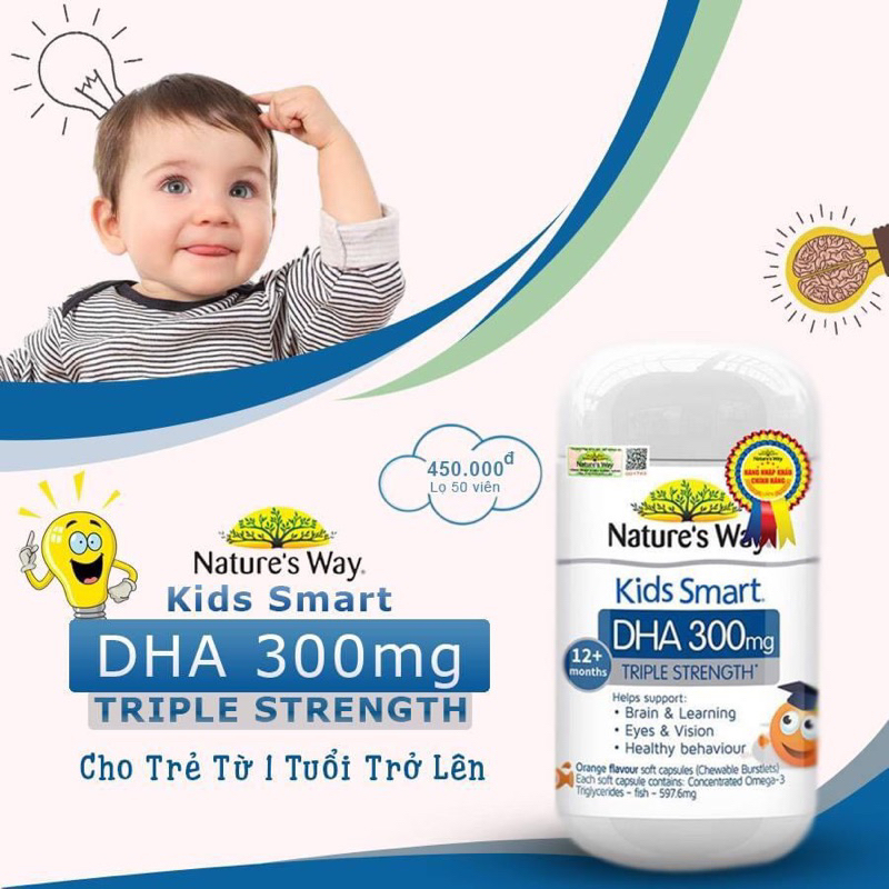 Viên Nhai Nature's Way Kids Smart DHA 300mg Triple Strength Tăng Cường ...