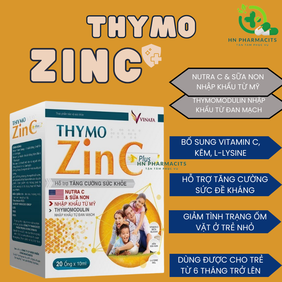 Kẽm Vitamin C cho trẻ từ 6 tháng tuổi tăng đề kháng Thymo ZinC plus hộp ...