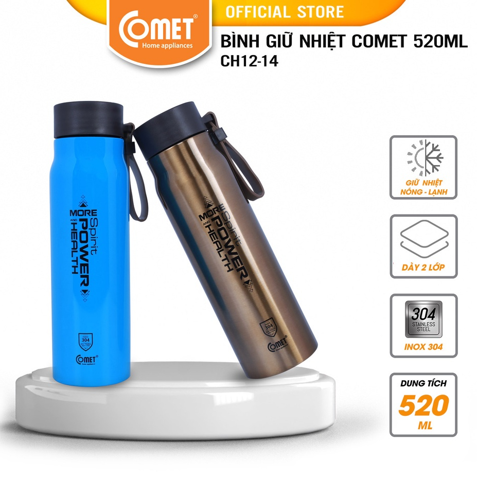 Bình giữ nhiệt Inox 304 COMET CH12-14 520ml Thân: 2 lớp inox 304 SUS, Nắp: Inox , nhựa cách ...
