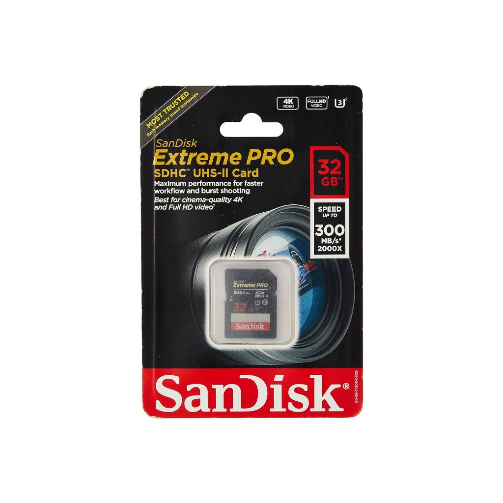 Thẻ nhớ máy ảnh 2000X SDHC SanDisk Extreme Pro 32GB U3 V90 UHS-II đọc 300MB/s ghi 260MB/s (đen ...