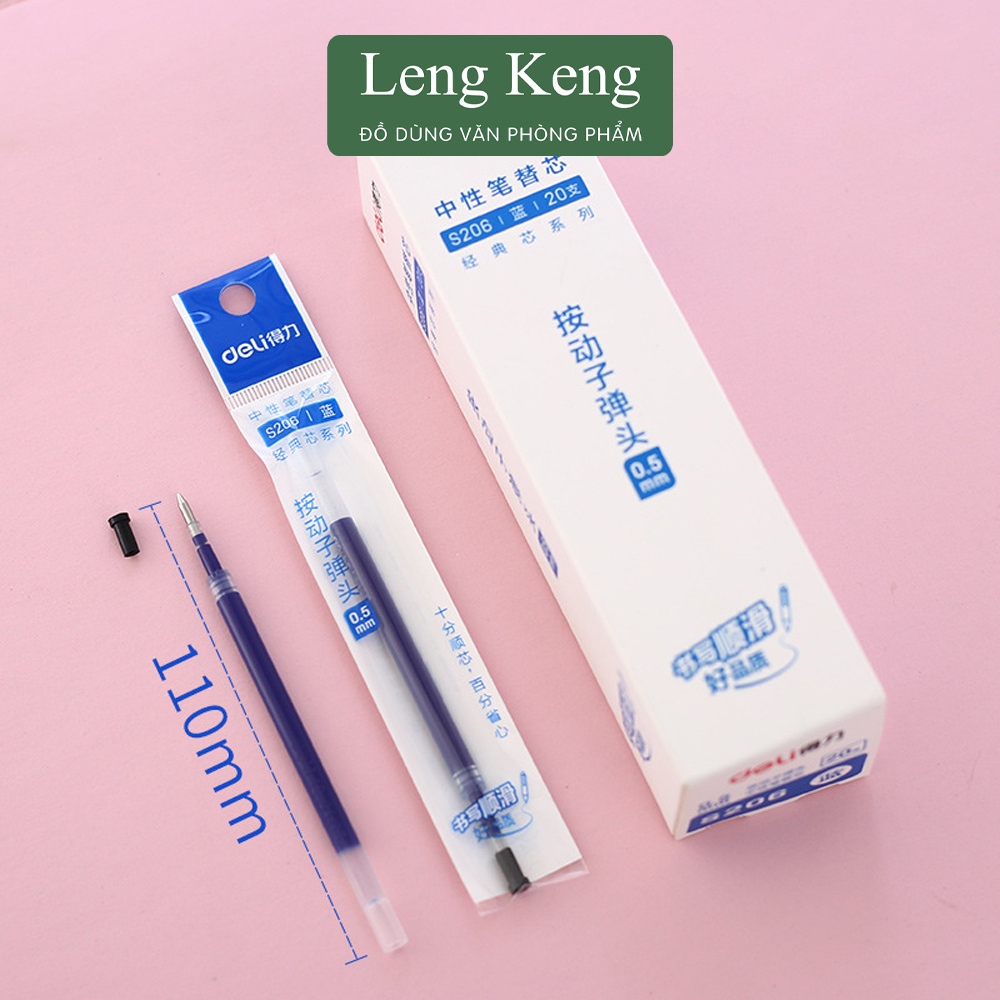 Bút bi bấm Deli văn phòng phẩm Leng Keng vỏ trắng mực đen ngòi 0.5mm ...