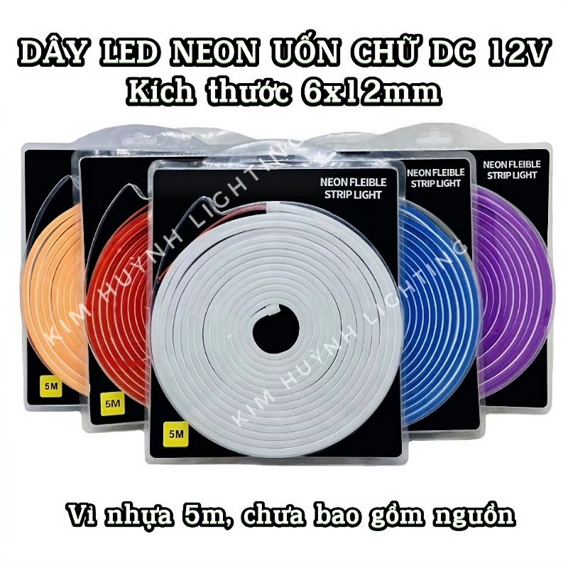 Dây đèn led neon flex (6x12)mm DC12V, không thấm nước (vỉ 5m chưa nguồn ...