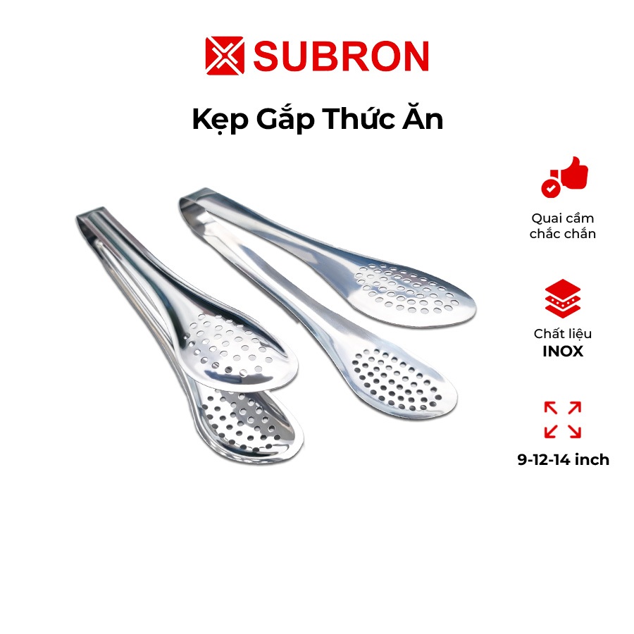 Kẹp gắp thức ăn inox SUBRON đầu tròn 3 kích thước 9/12/14 inch, kẹp ...