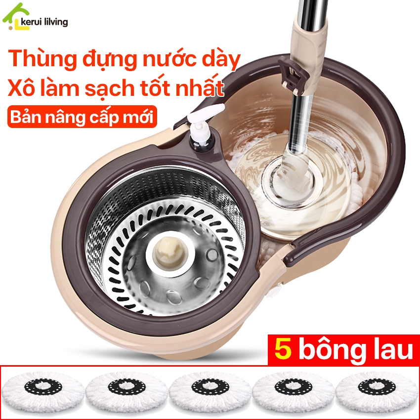 Xô lau nhà AISHA tự vắt có bánh xe,xoay được 360 độ,bộ cây lau nhà màu ...