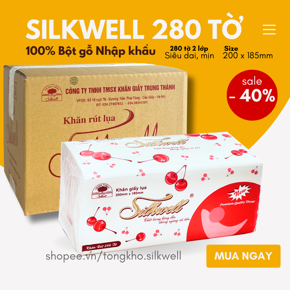 Combo Sốc thùng 9 gói giấy ăn rút lụa Silkwell khổ lớn 280 tờ Hàng ...
