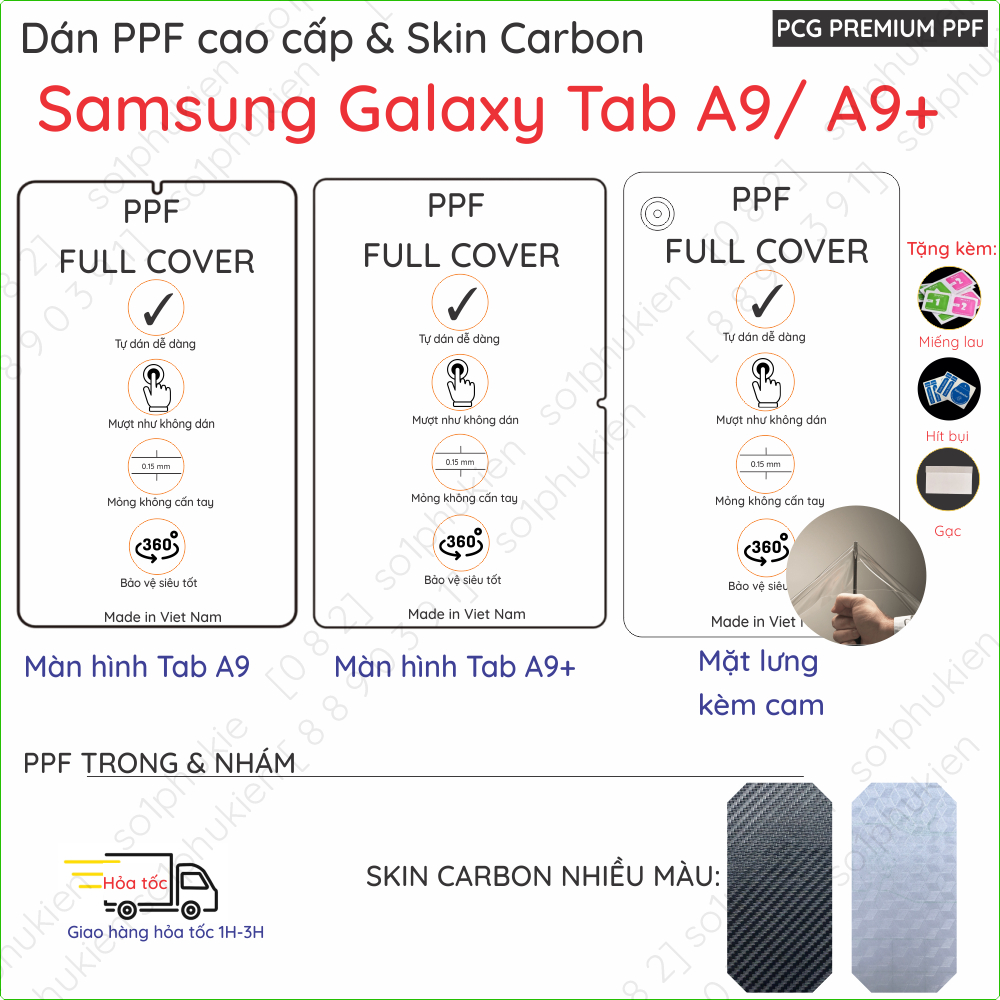 Dán PPF & Vân Carbon Samsung Galaxy Tab A9/ A9 Plus (A9+) màn hình, mặt ...
