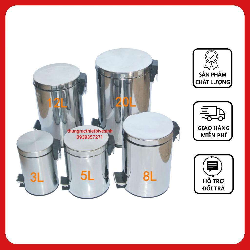 Thùng rác inox đạp chân size 3L/5L/8L/12L/20L/30L chính hãng, thùng rác có nắp tiện lợi chuyên ...