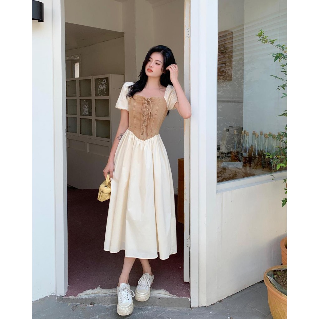 Váy BIGSIZE cộc tay phối croset 2 màu M6507 55-95KG [BOON BOON BIGSIZE ...