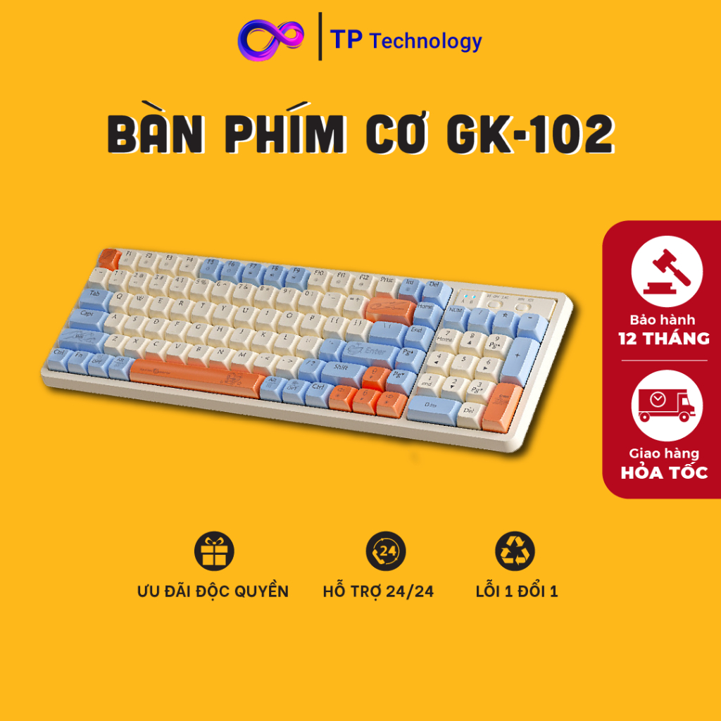 Bàn phím cơ HOTSWAP Langtu GK102 ,3 Mod Kết Nối, Custom Golden Switch, Led Rainbow - TP Tech ...