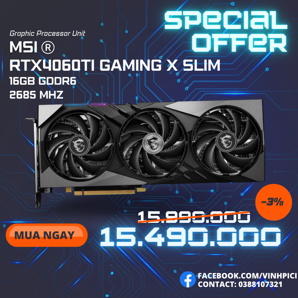 Card màn hình MSI RTX 4060Ti GAMING X SLIM 16G [NEW] | Shopee Việt Nam