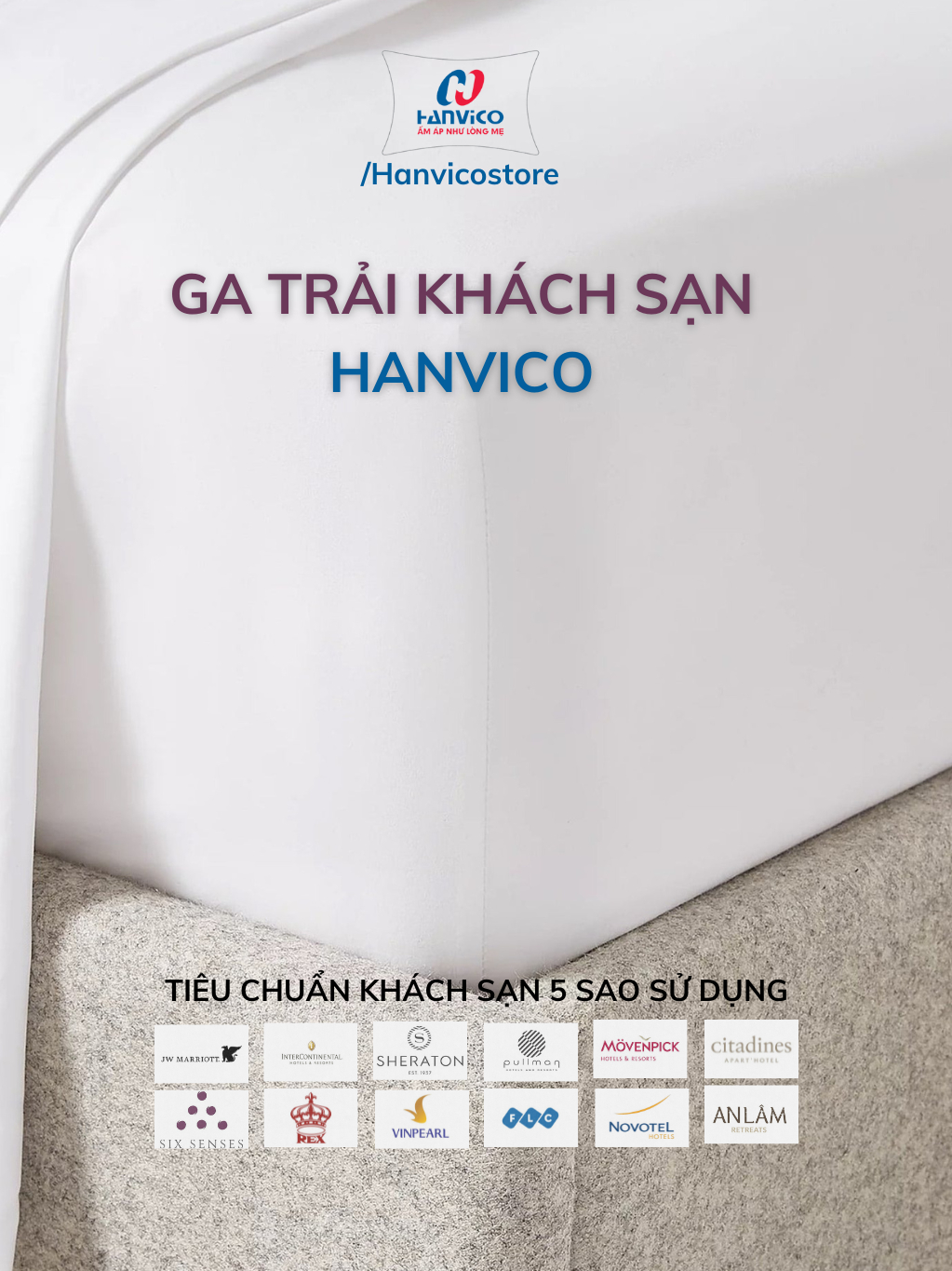 Ga trải giường HANVICO cotton màu trắng cao cấp chuẩn khách sạn ...