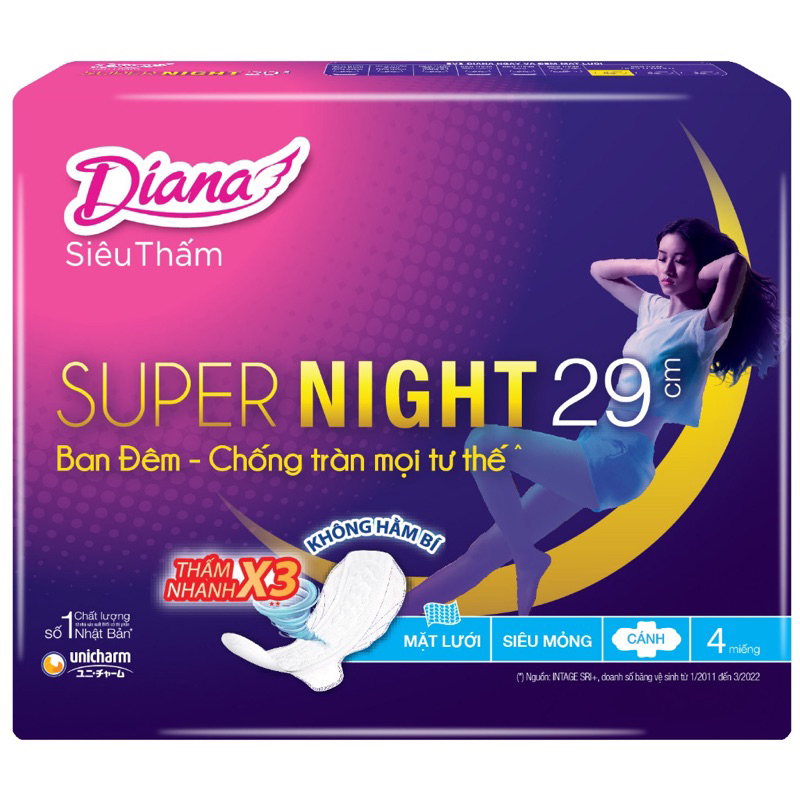BVS DIANA ban đêm Super Night -Chống tràn mọi tư thế-Gói 4 miếng 29cm ...