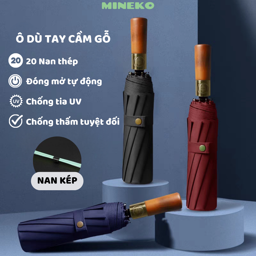 Dù Che Nắng Mưa Mineko 20 Nan Thép Tay Cầm Gỗ Tự Động Đóng Mở Chống Thấm Tốt | Shopee Việt Nam